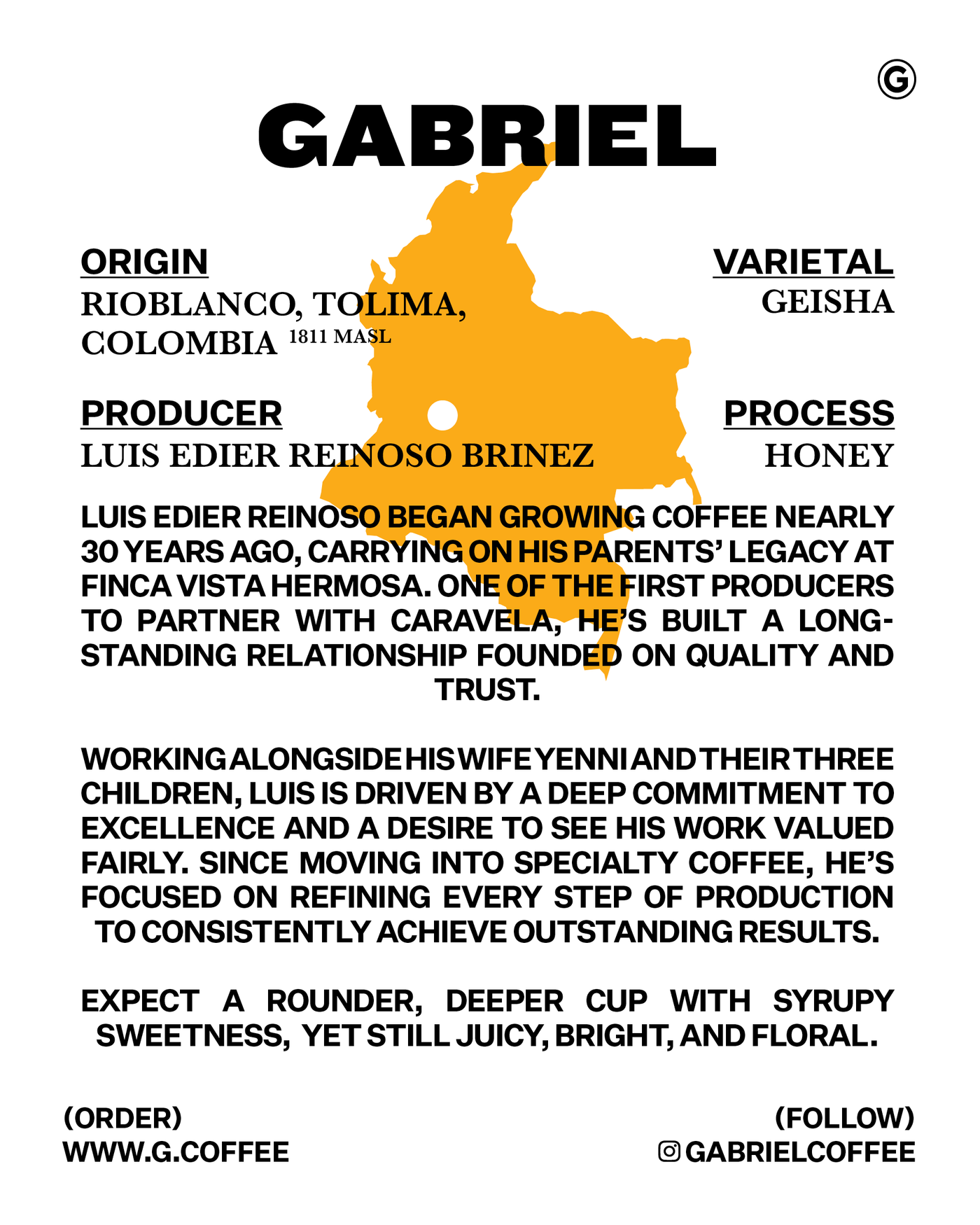 Luis Edier Reinoso, Colombia - Filter (250g) – Gabriel Coffee